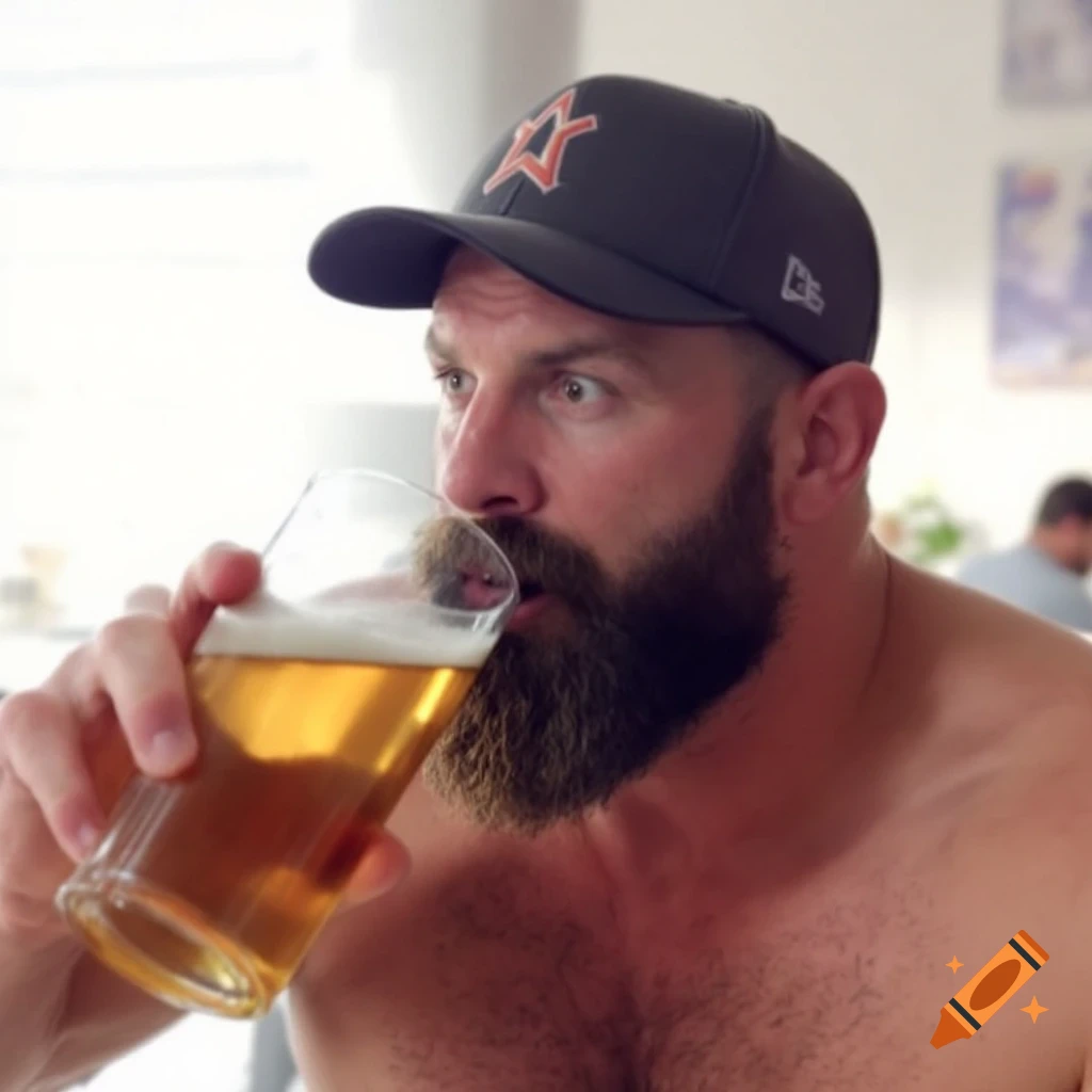 Man with beard and cap drinking beer on Craiyon