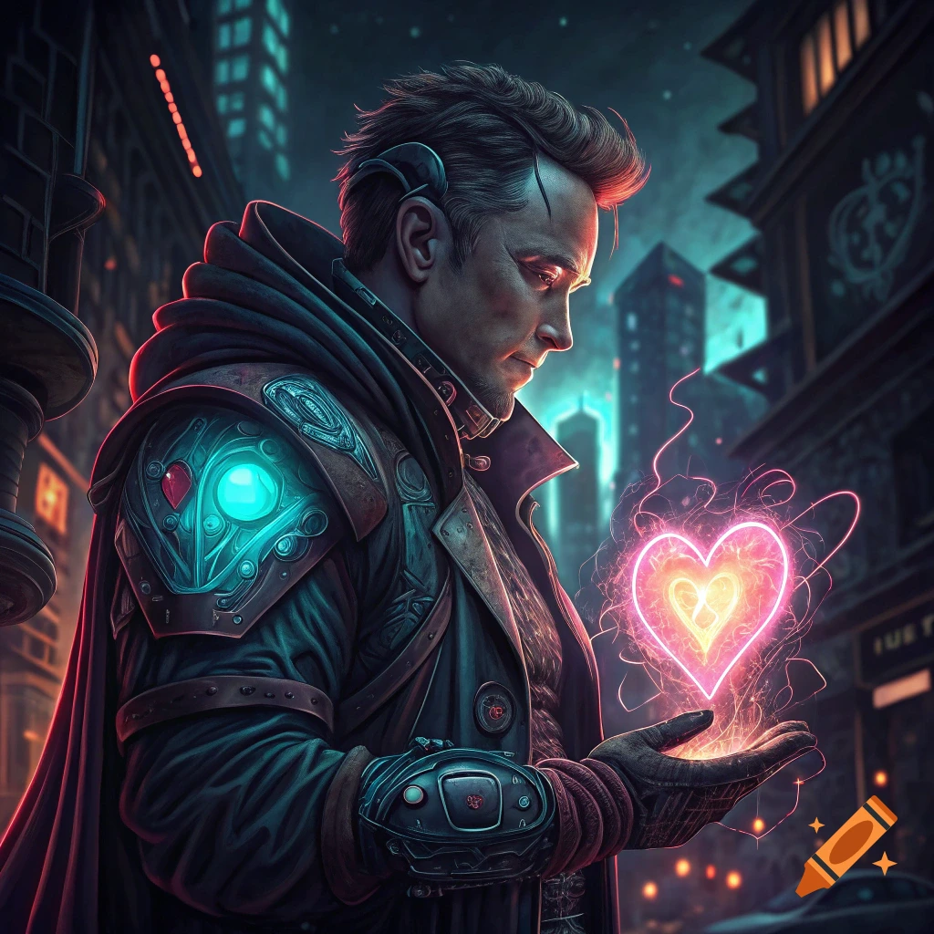 Elon Musk in Arcane art style holding a heart on Craiyon