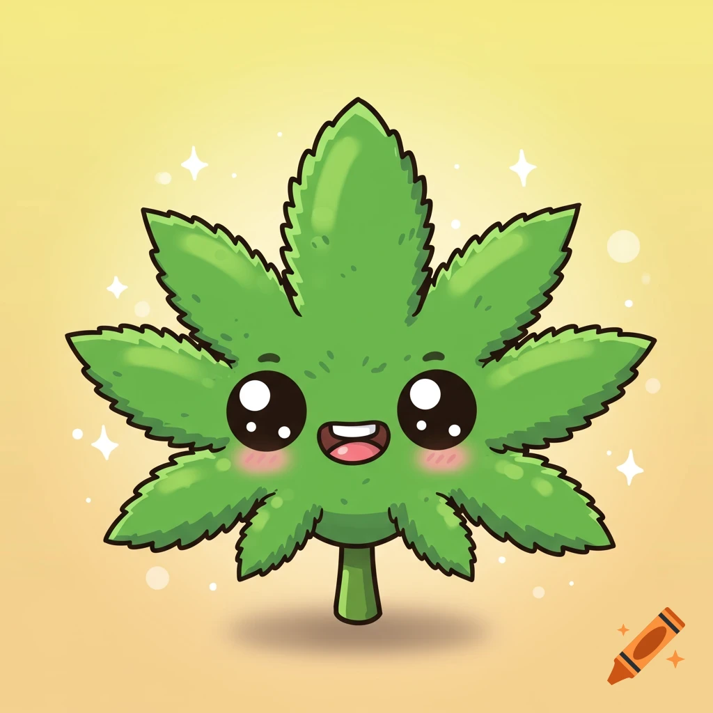 A cartoon marijuana plant character in a pot wearing sunglasses and a ...