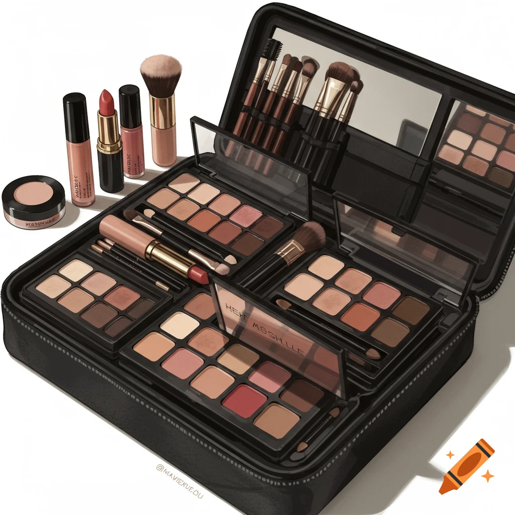 A woven Easter basket filled with various makeup products and a ...