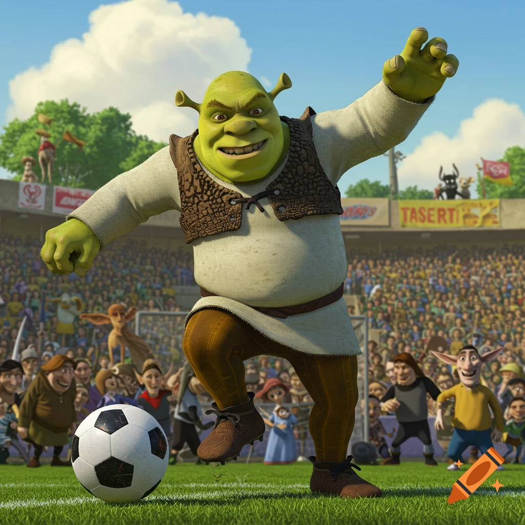 Shrek playing basketball in a sports event on Craiyon