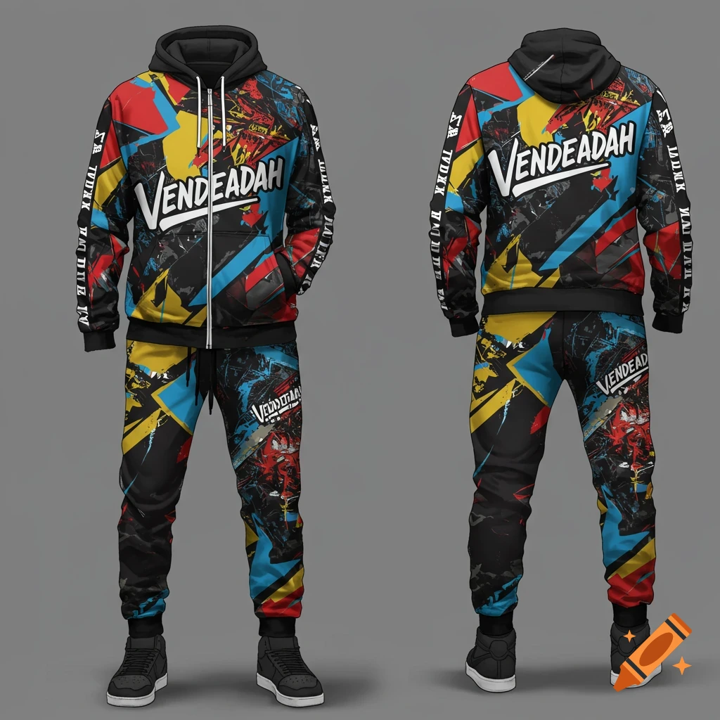 Vendeadah brand graphic streetwear tracksuit on Craiyon