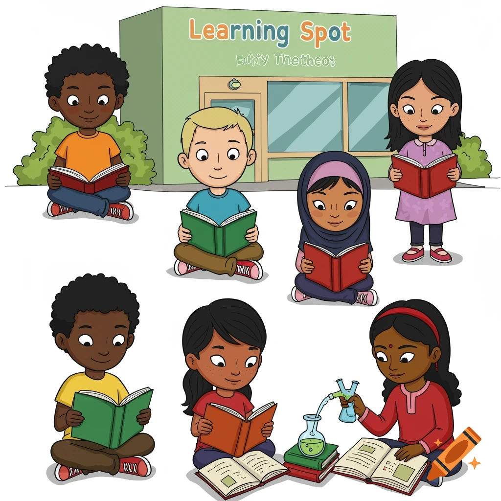 Cartoon of multicultural children learning together at The Learning ...