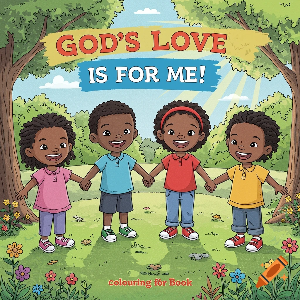 Coloring book cover illustration: Four smiling African American ...