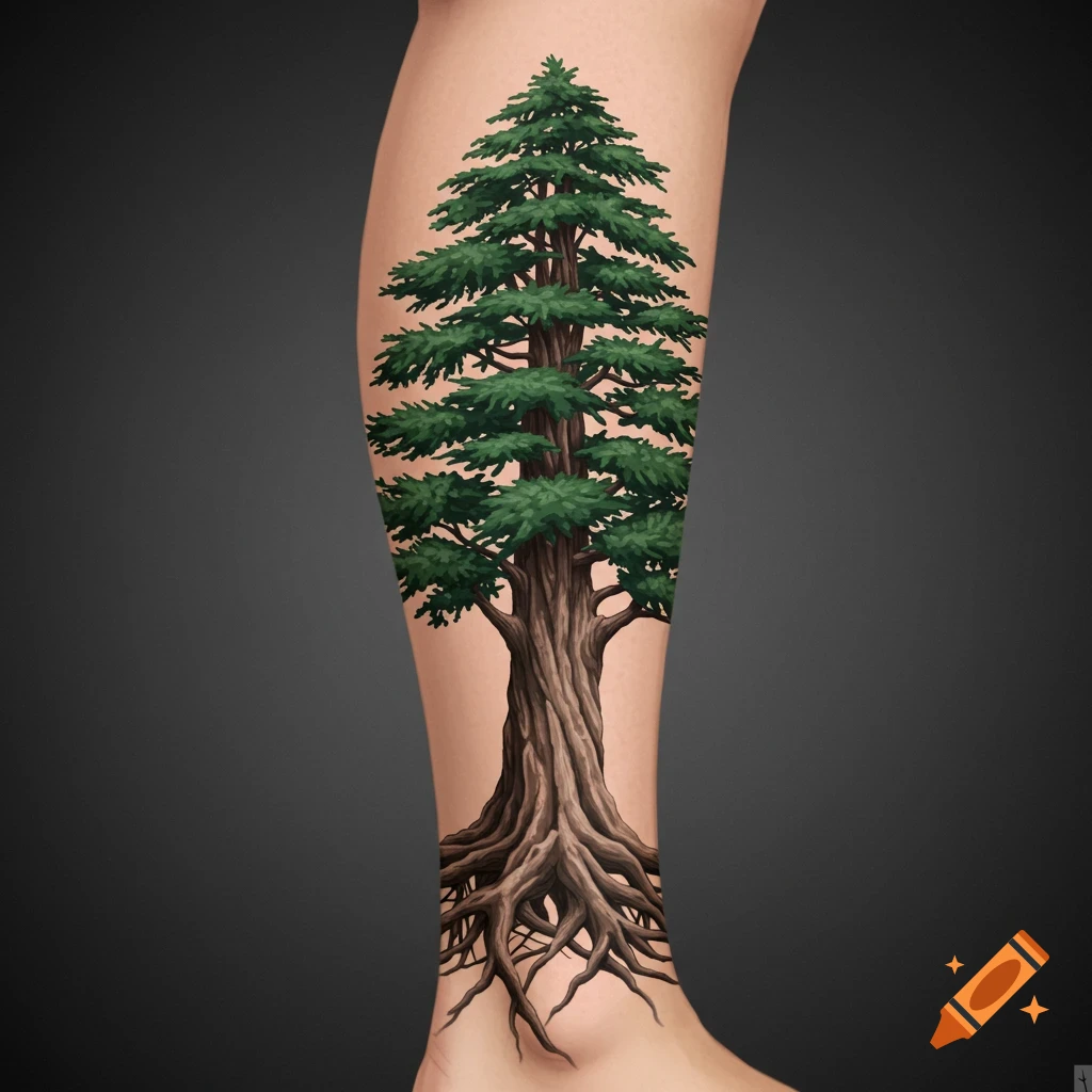Tattoo illustration of a tree with roots forming a heart, holding two ...