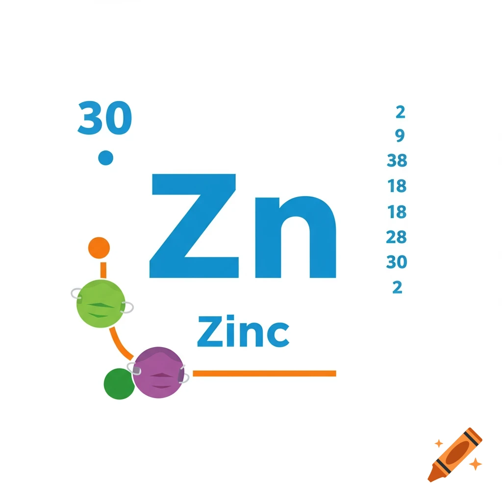 Zinc element design with atomic symbol, mass, number, and colorful mask ...