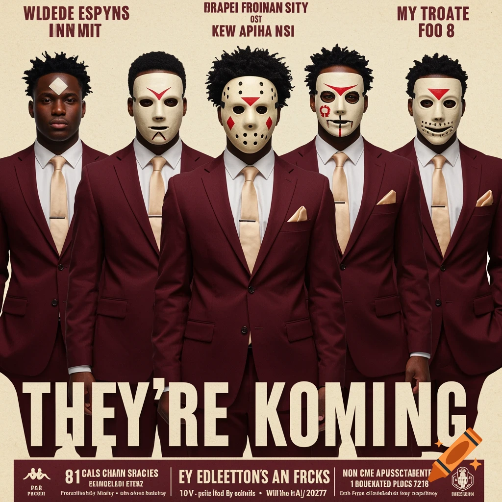 Kappa Alpha Psi probate flyer featuring five masked initiates in ...