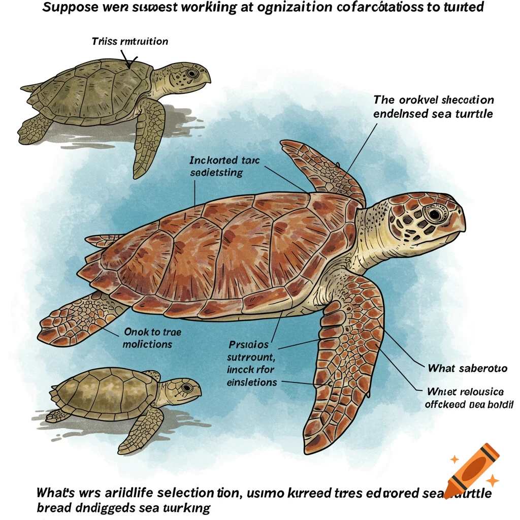 Diagram of sea turtle with labeled survival traits for artificial ...