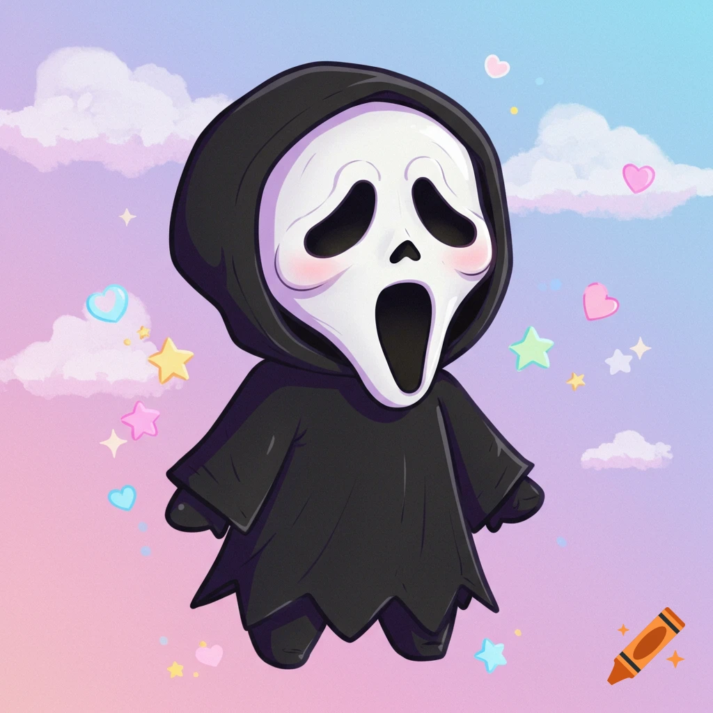 Cute Ghostface character in pink and glittery design among Halloween ...