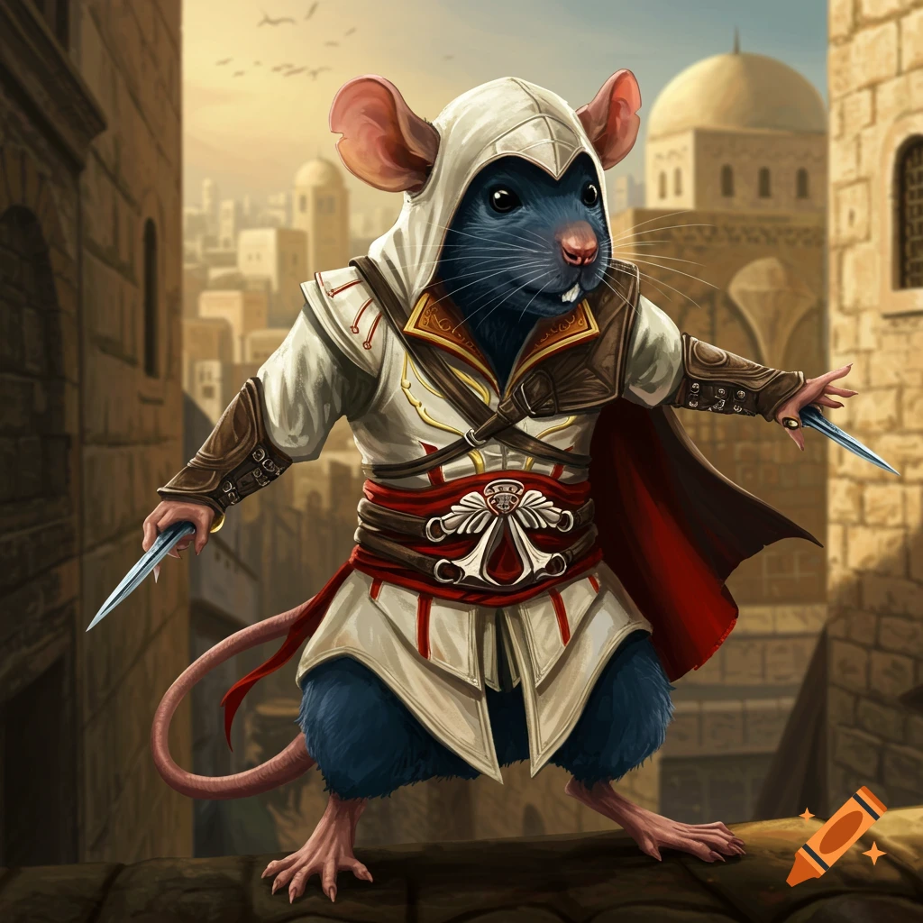 Rat in Altair's Assassin's Creed outfit on Craiyon