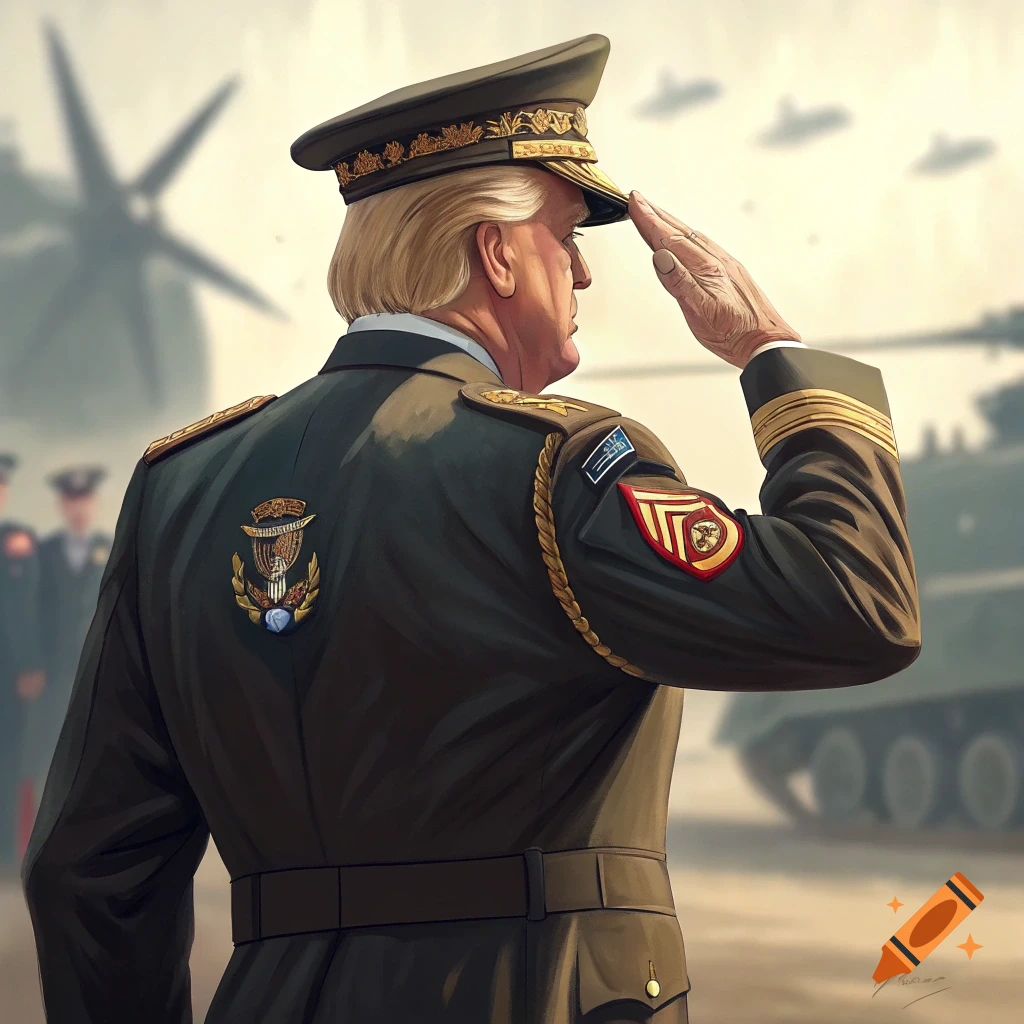 Donald Trump in Napoleon-style military uniform saluting on Craiyon