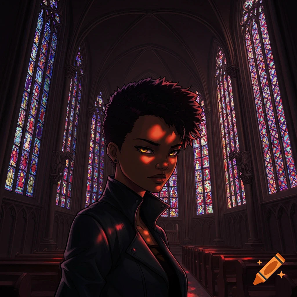 80s anime style African American character in dark fantasy gothic art ...