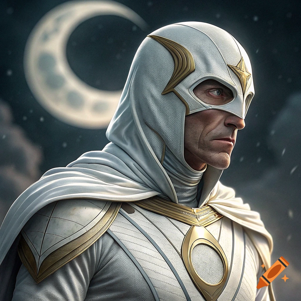 Comic book illustration of Moon Knight holding a red button with ...