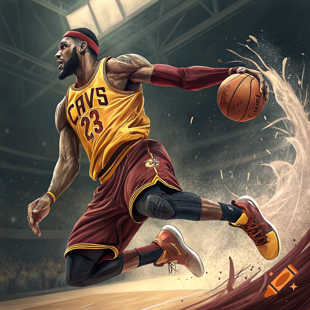 LeBron James in a Cleveland Cavaliers jersey playing basketball ...