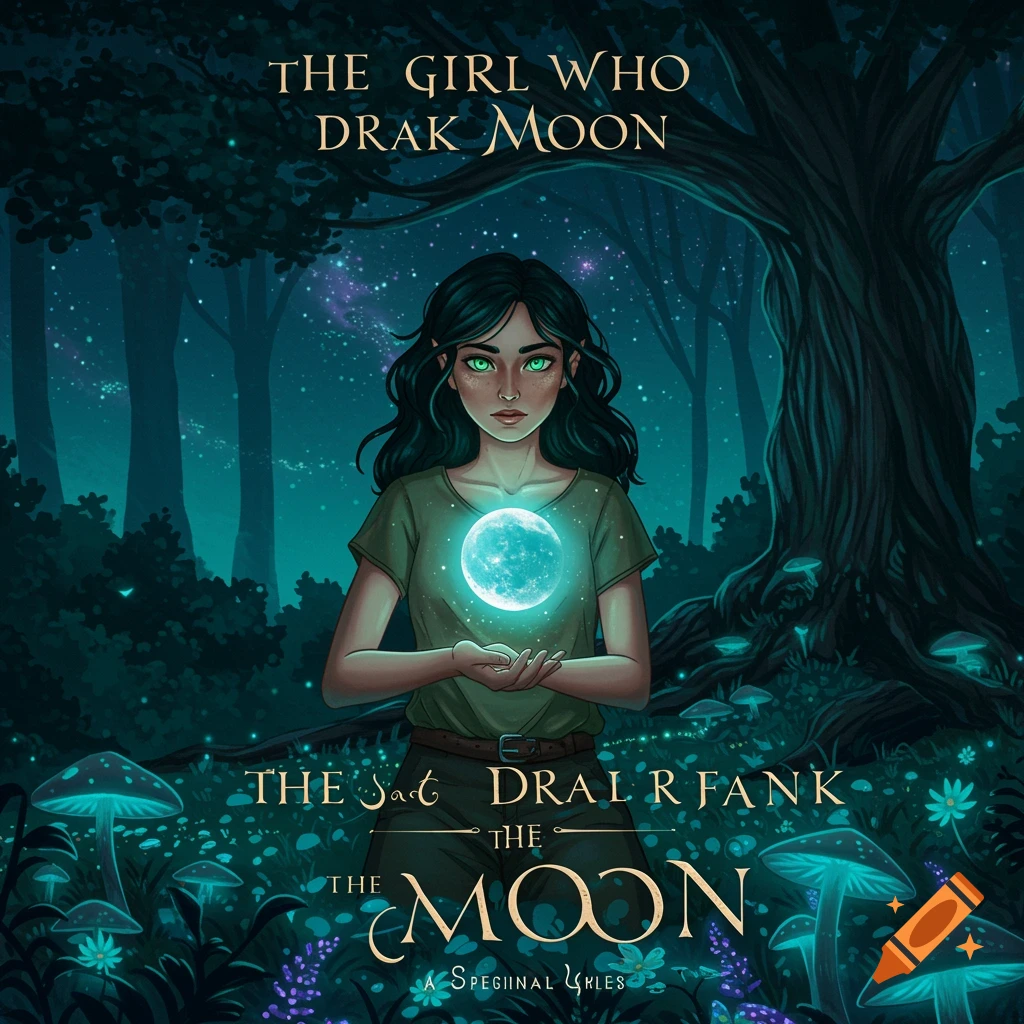 Book cover design for The Girl Who Drank the Moon on Craiyon