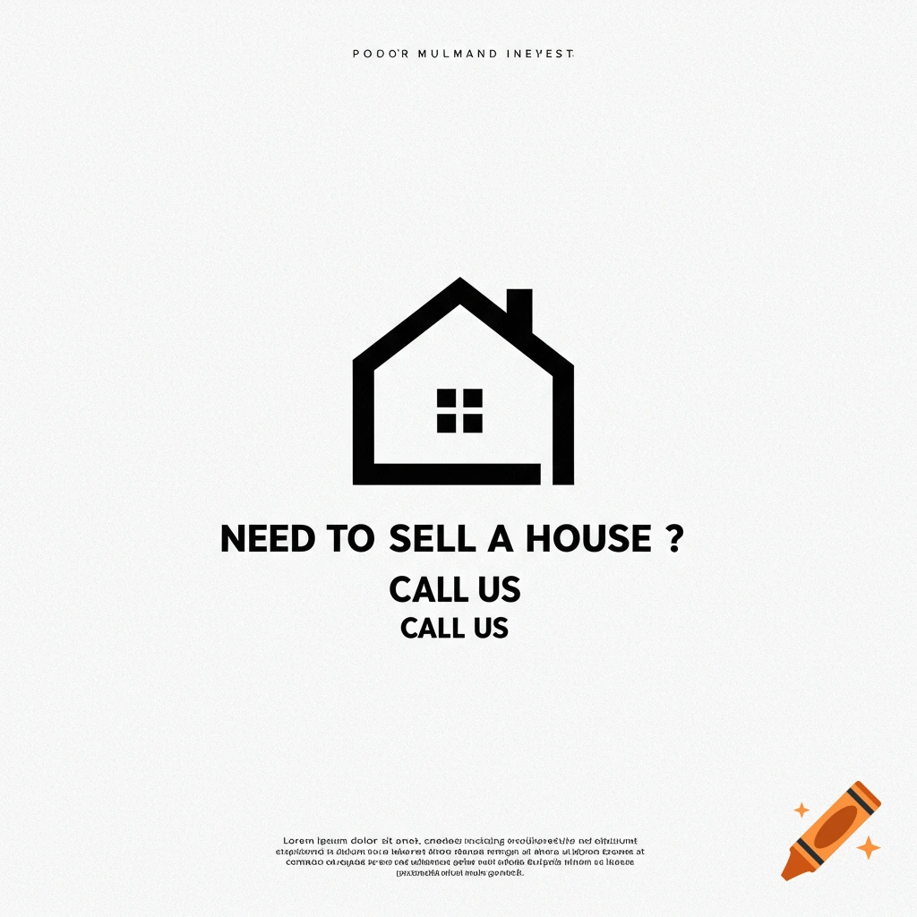 House logo with text 'Need to sell a house call us' in black on Craiyon