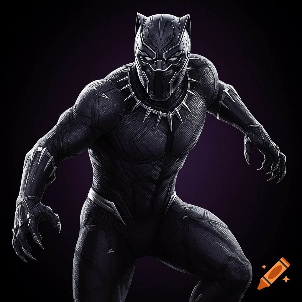 A dark digital illustration of Black Panther standing in a jungle with ...