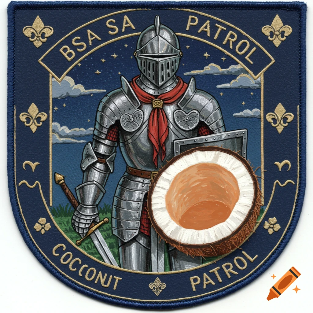 Illustrative patch of a knight holding a sword and shield with a ...