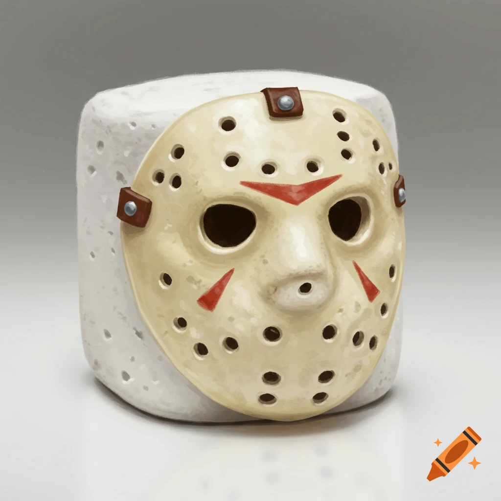 Realistic marshmallow of Jason Voorhees mask on Craiyon