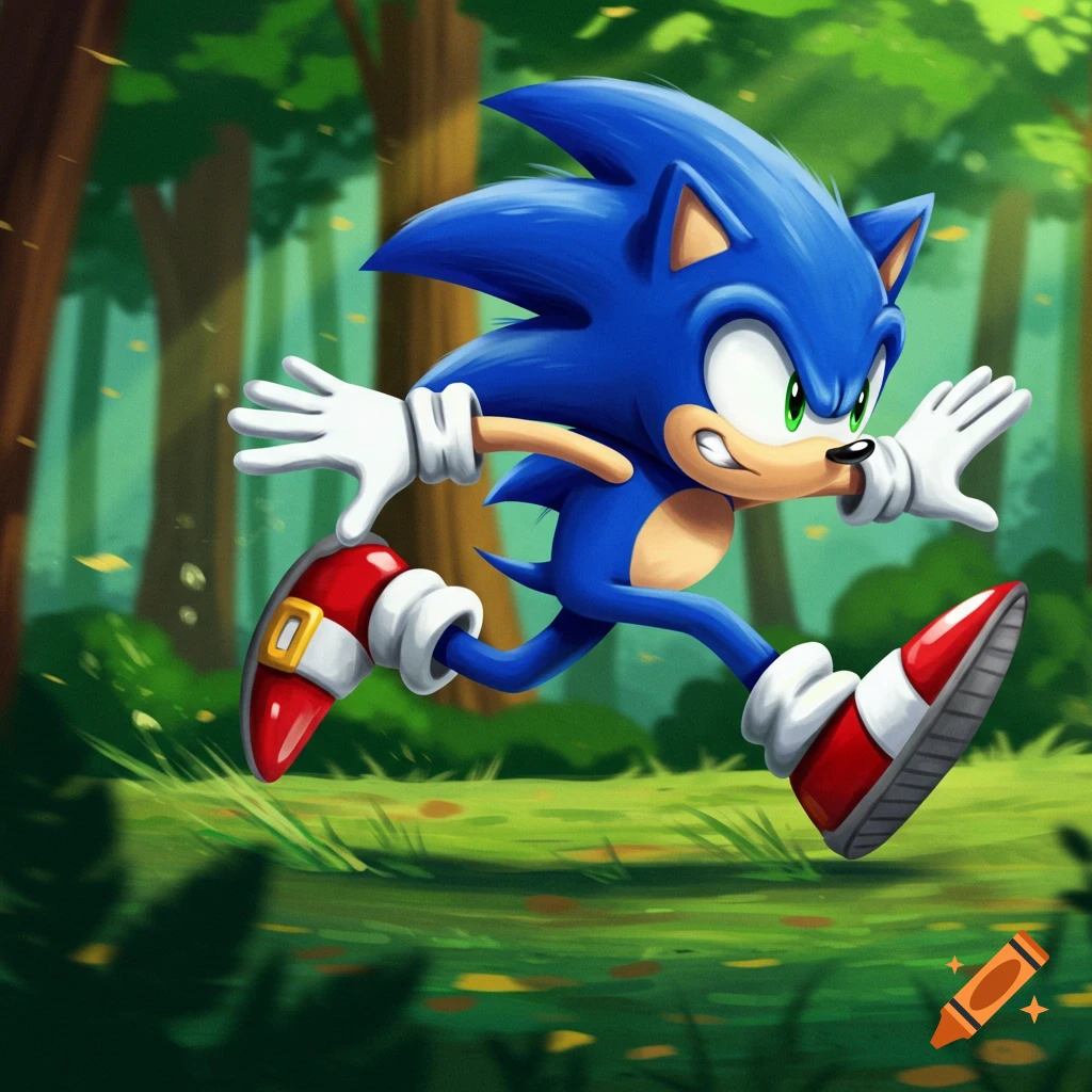 Sonic the Hedgehog and Tinkerbell stand together in a magical, sunlit forest with small fantasy ...