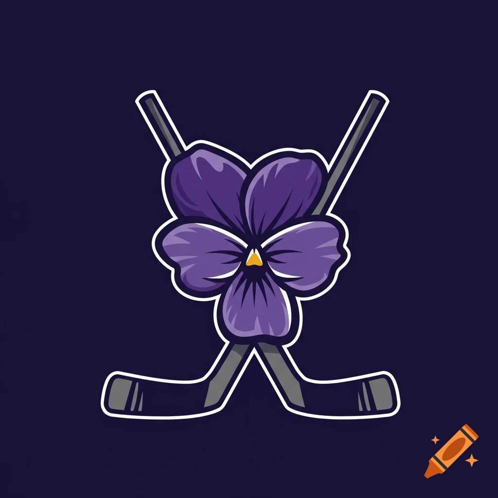 Clan Gals ice hockey badge with microphone, purple logo on Craiyon