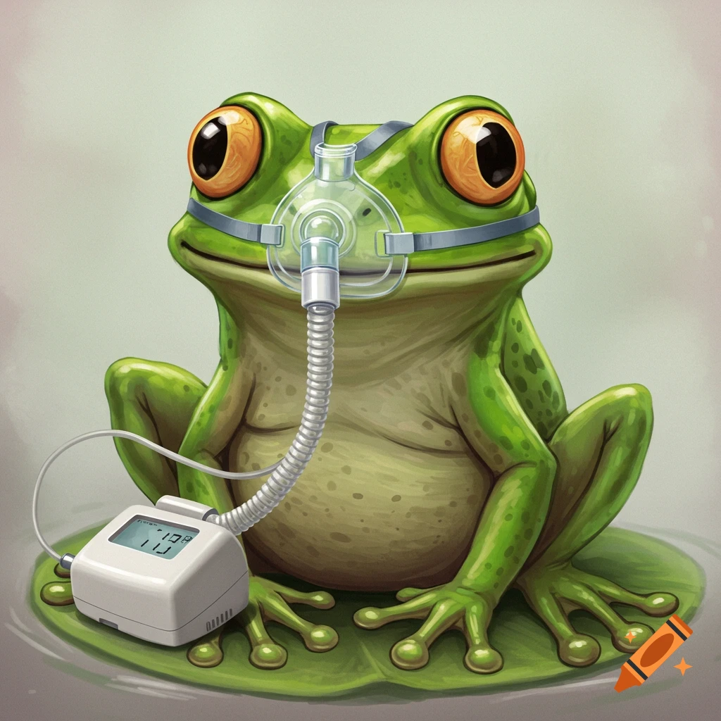 Frog wearing a CPAP device on Craiyon