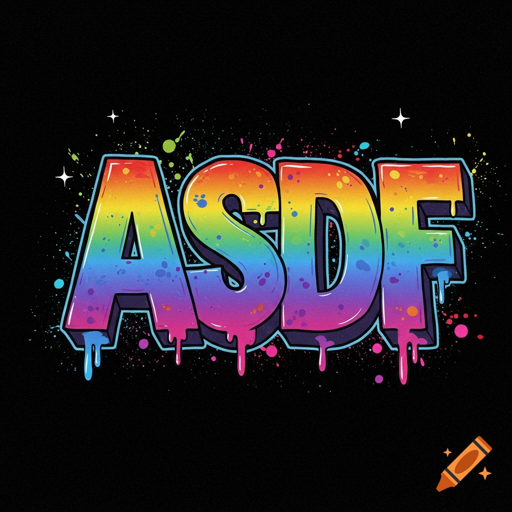 Colorful graffiti-style bubble letters spelling ASDF with paint drips ...