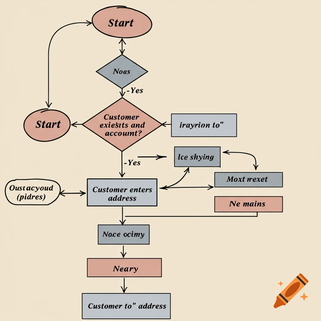 Flowchart depicting customer actions and decisions on Craiyon