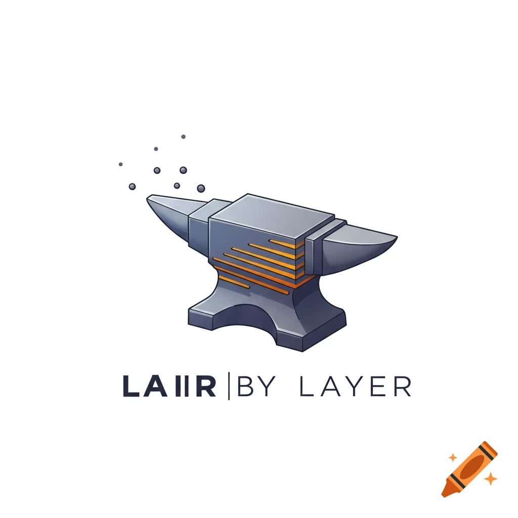 Lair by Layer 2D logo with 3D printed anvil on Craiyon