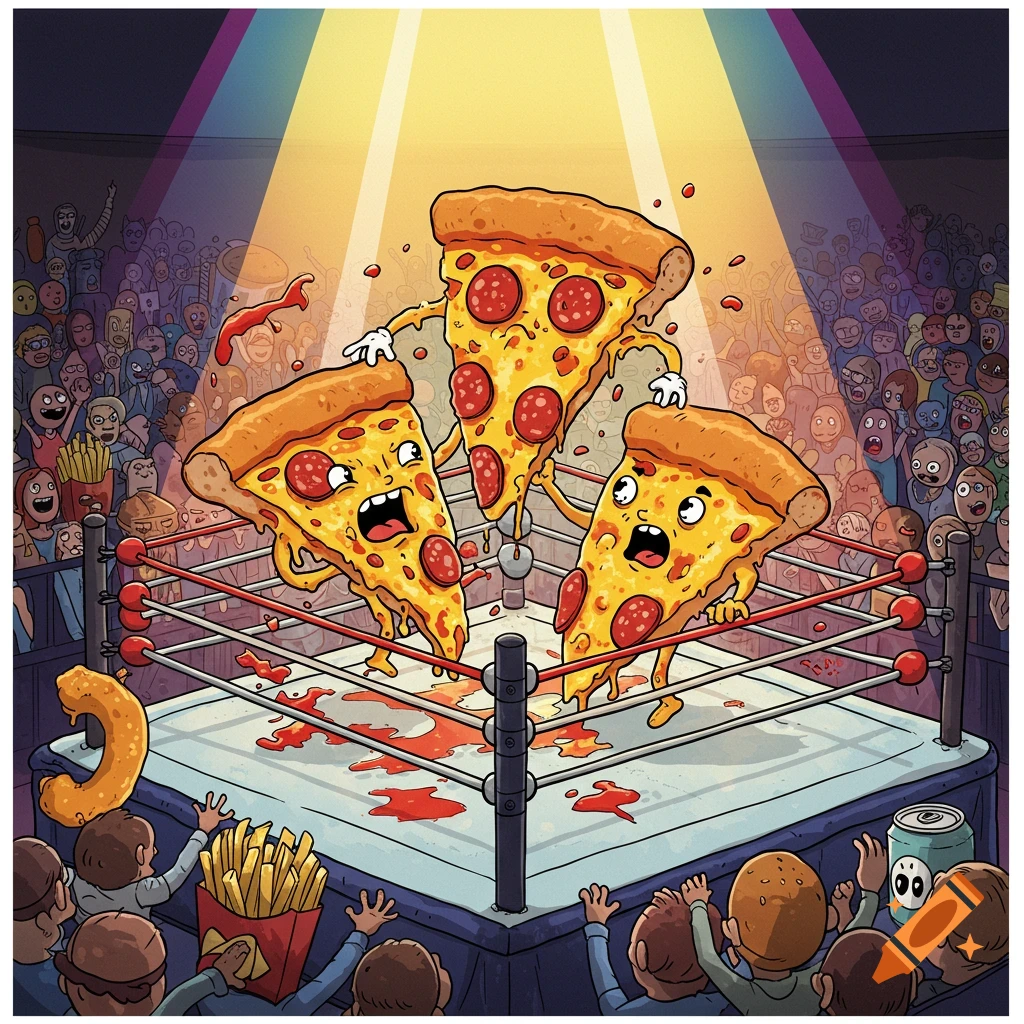 Chaotic cartoon painting packed with Italian food, landmarks, and a ...