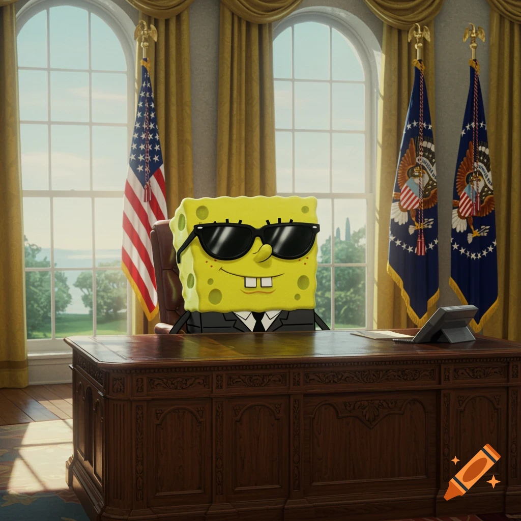 SpongeBob as President of the United States in sunglasses and a suit on ...