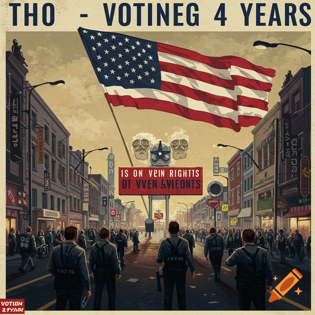 Propaganda poster for dystopian world with random voting rights on Craiyon