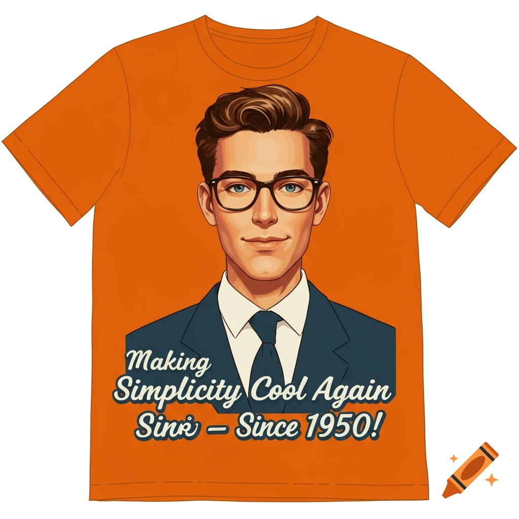 T-shirt design featuring a young man with glasses and a tie, slogan ...