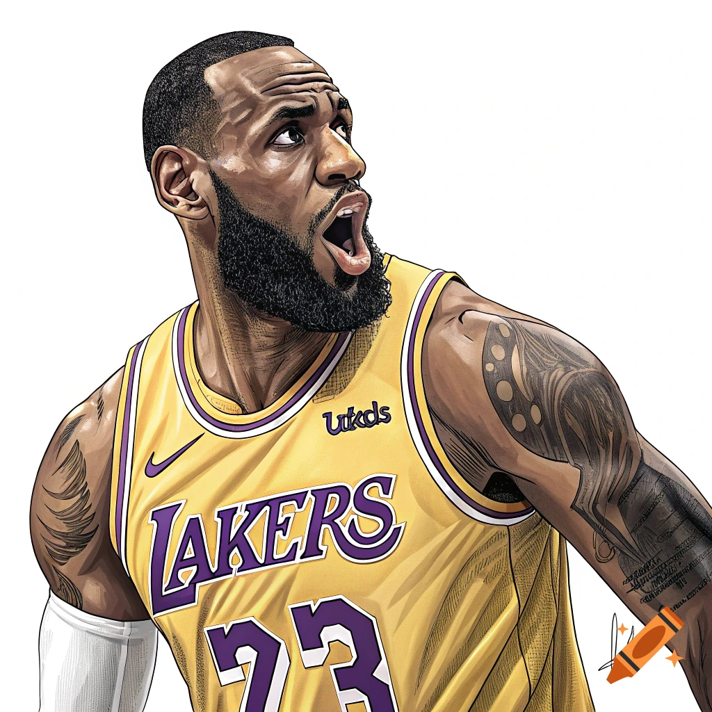Realistic pencil drawing of Lebron James in a basketball jersey looking ...