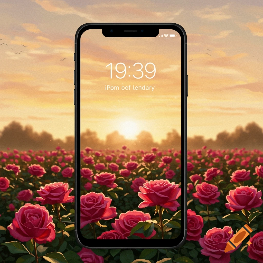 IPhone lockscreen with roses and time display, 4k on Craiyon