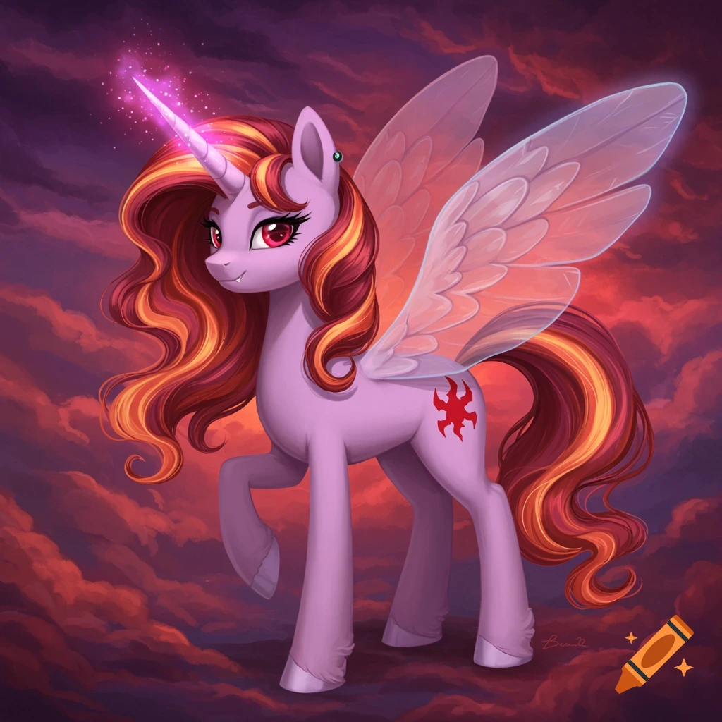 MLP fairy vampire alicorn with fiery mane on Craiyon