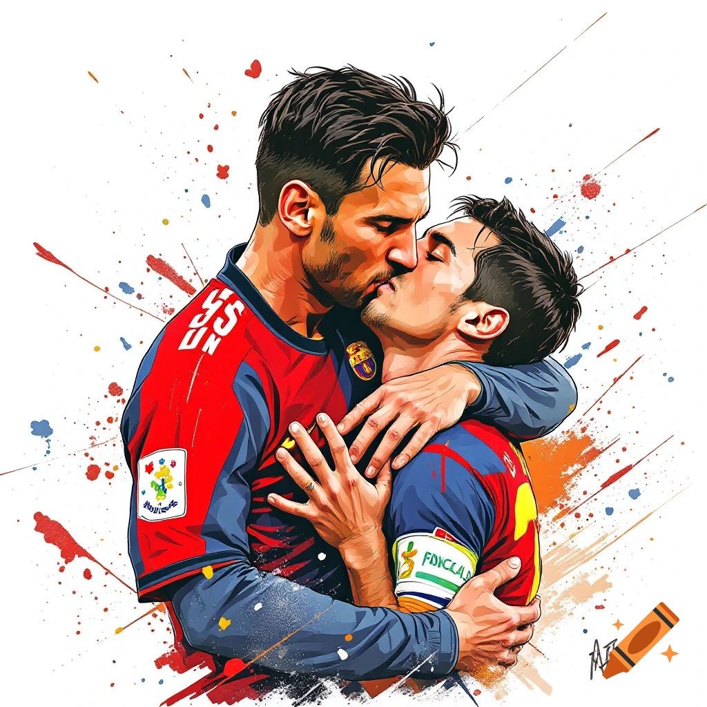 Messi kissing Ronaldo on Craiyon