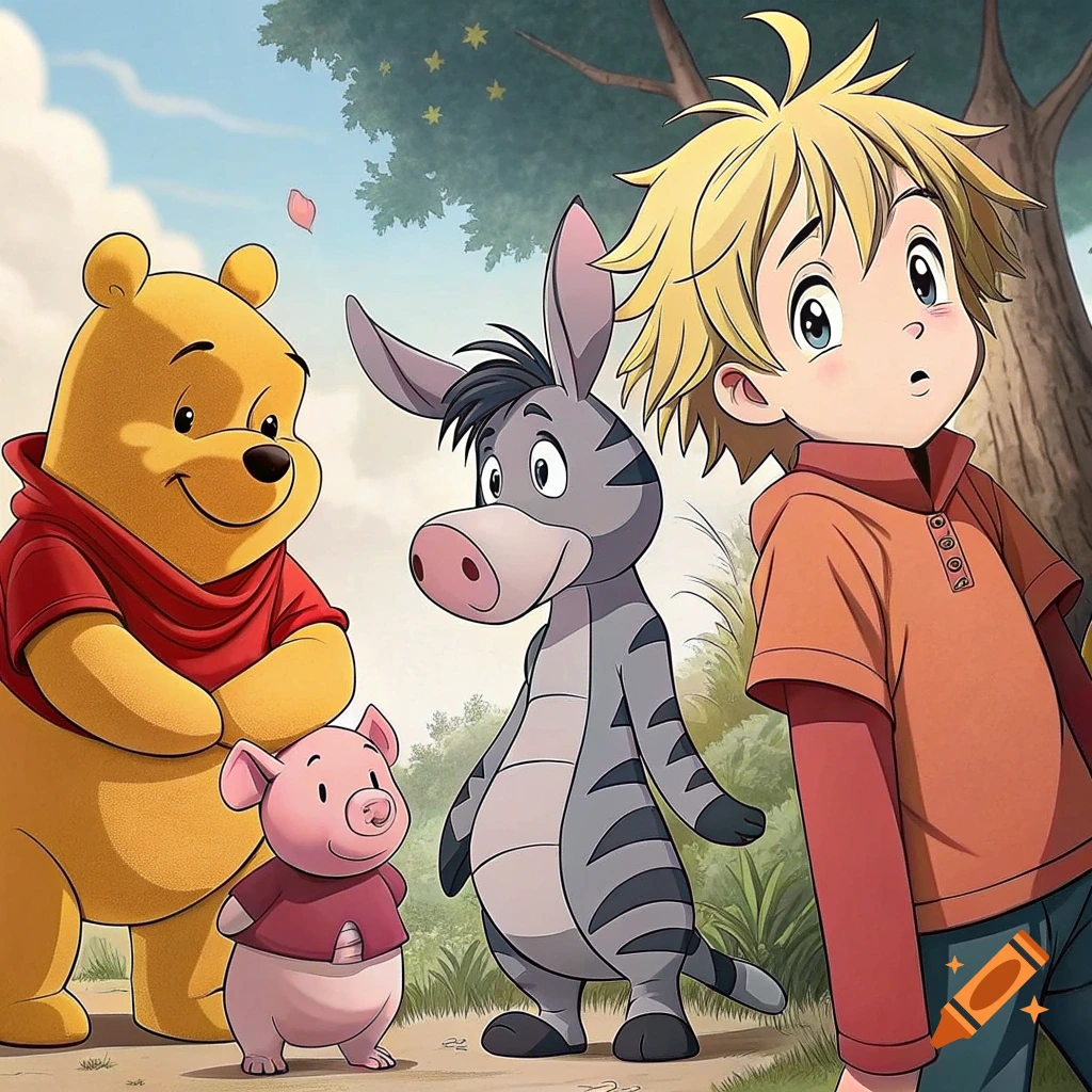 Cartoon characters Roadrunner, Winnie the Pooh, Piglet, Rabbit, and ...