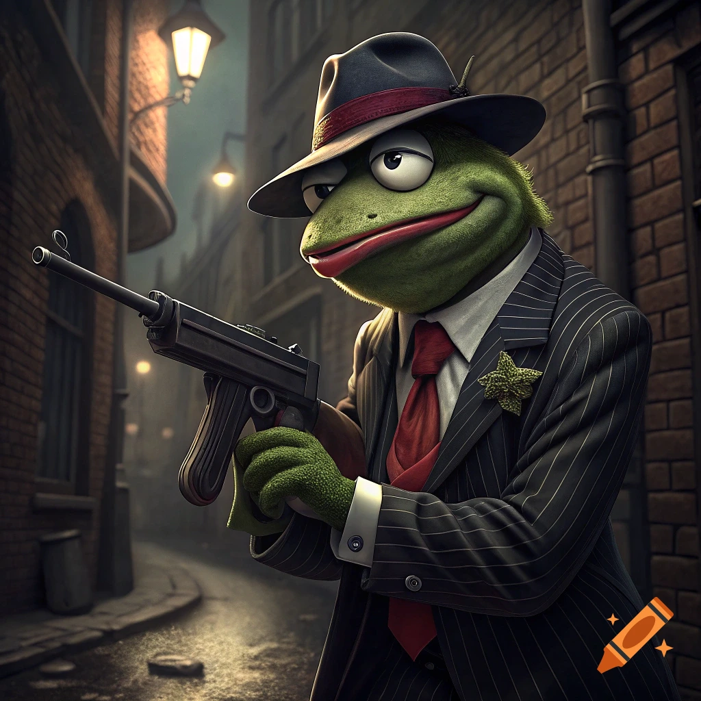 A cartoon duck dressed as a gangster with a fedora and pinstripe suit ...