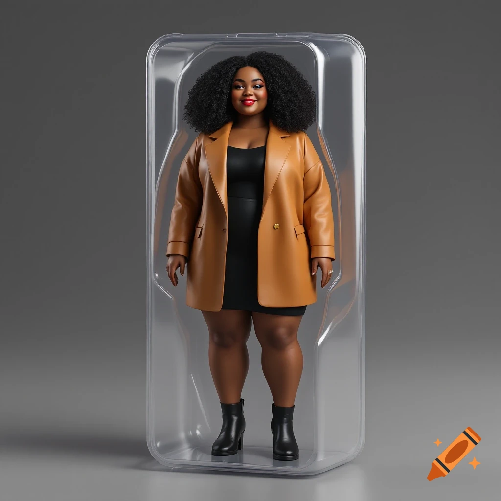 3D action figure of Lizzo-like character in packaging on Craiyon