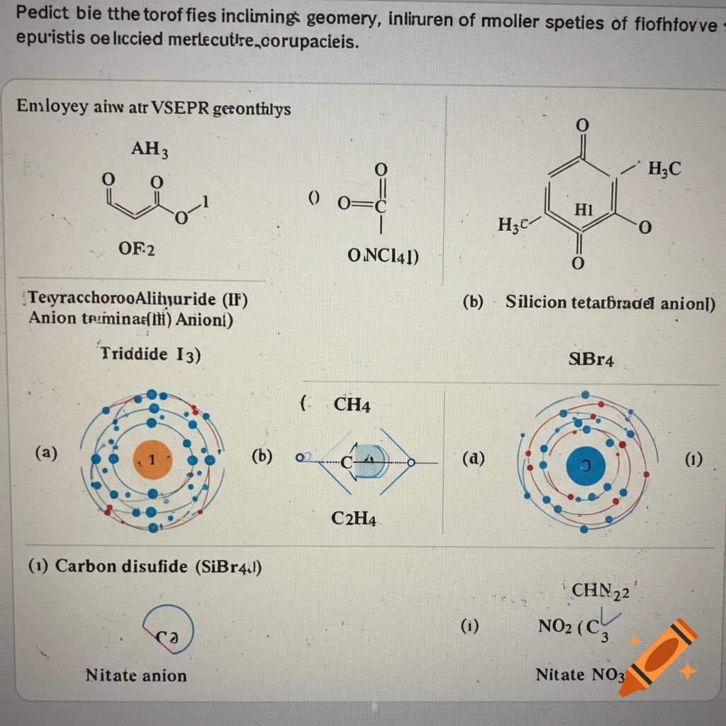 Chemical formulas demonstrating VESPR theory on Craiyon