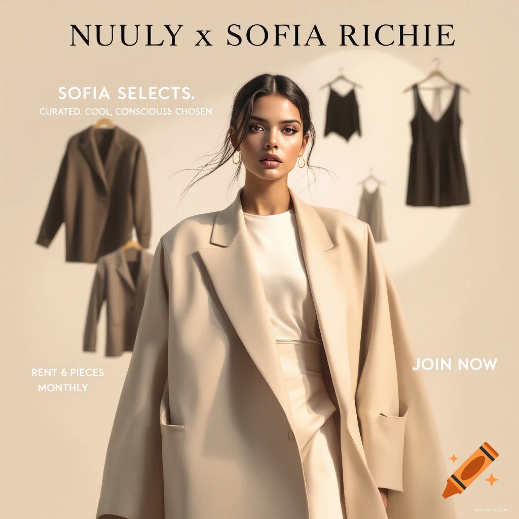 Sofia Richie Grainge in a minimalist luxury fashion ad for NUULY on Craiyon