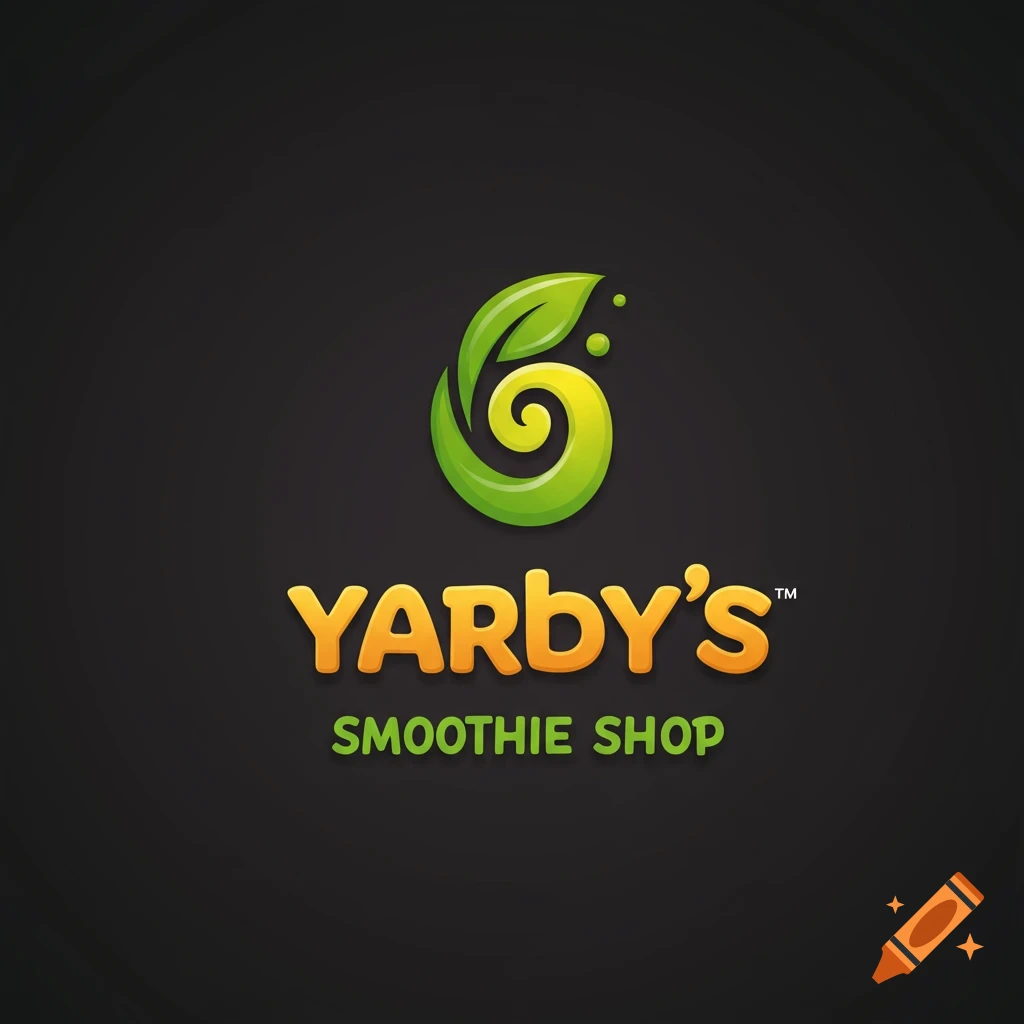 Logo for Yarby's Smoothie Shop, featuring green leaf swirl and orange ...