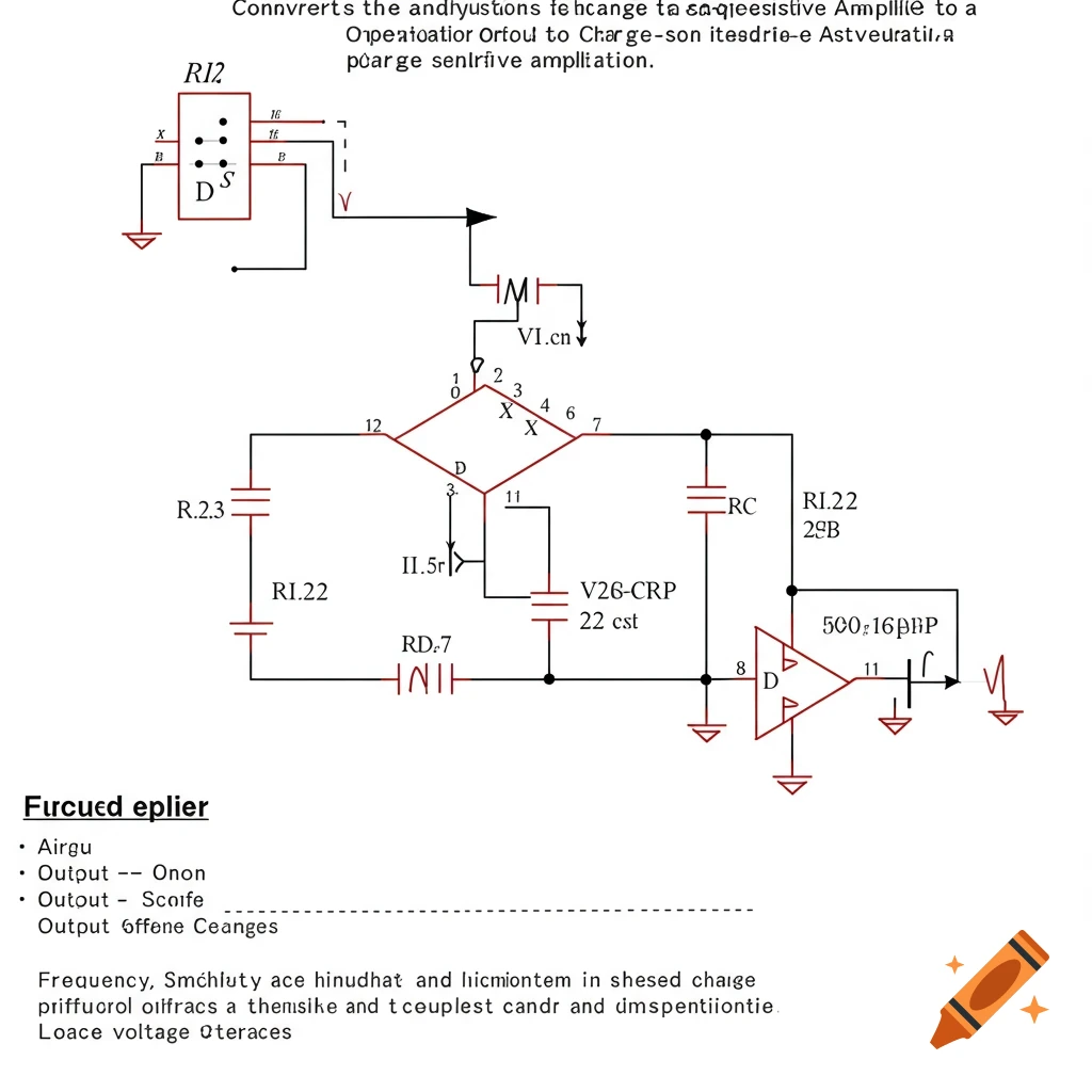 Circuit diagram converting capacitance change to voltage signal on Craiyon