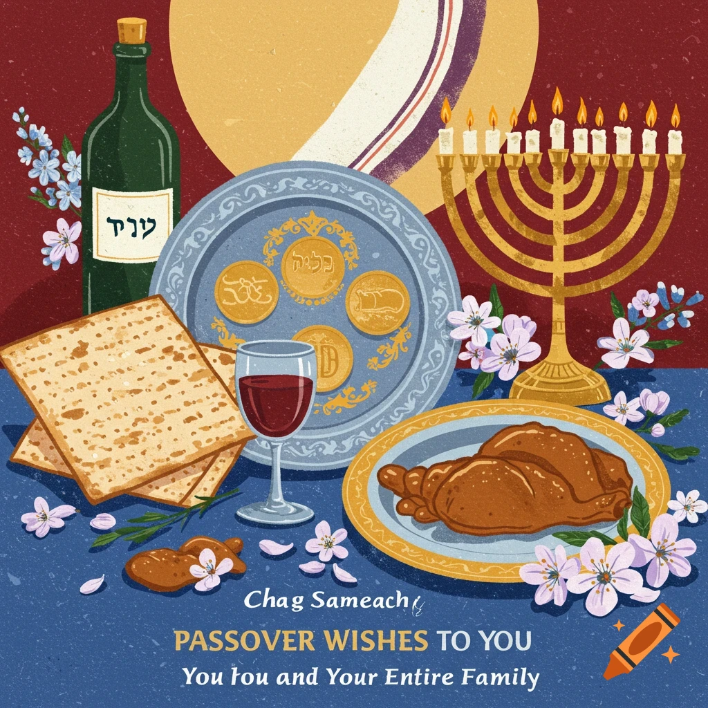 Vibrant illustration celebrating Passover wishes. on Craiyon