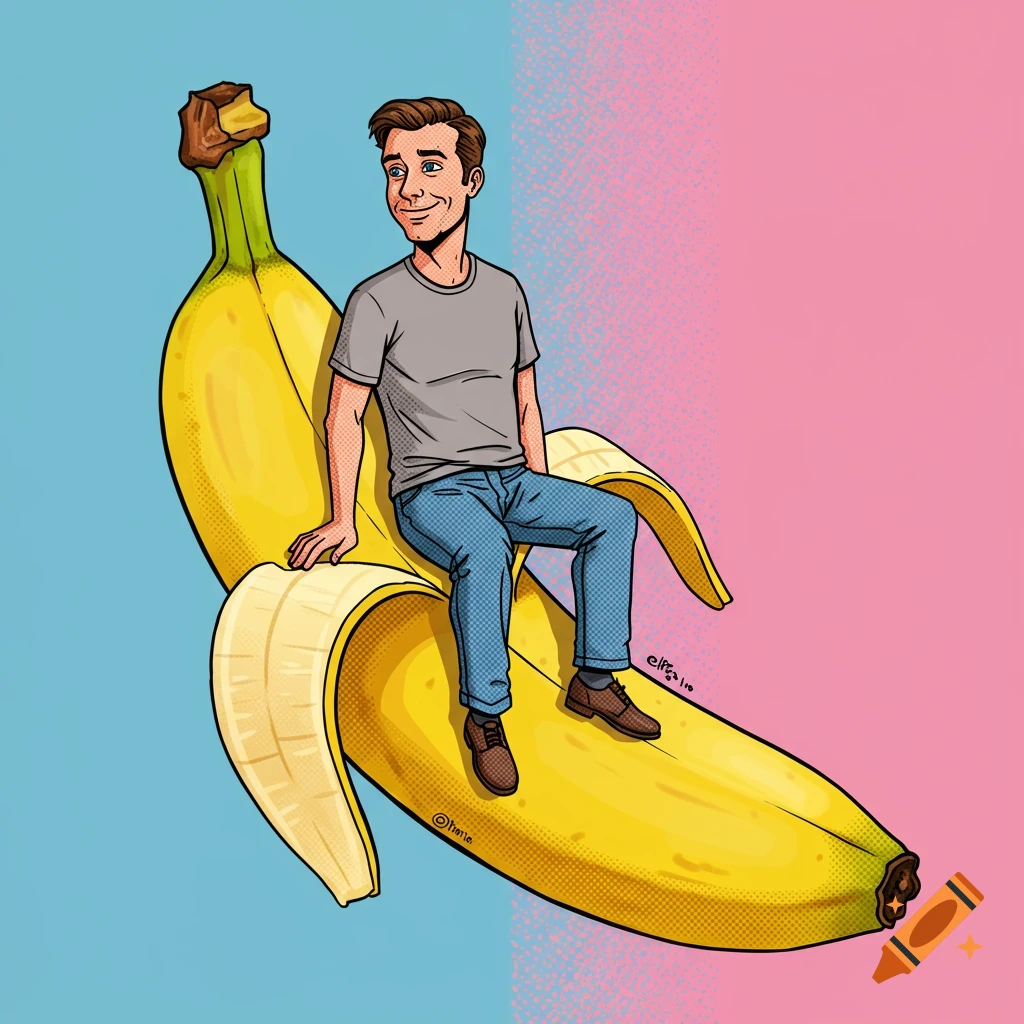 Animated banana typing on a computer, light green background on Craiyon