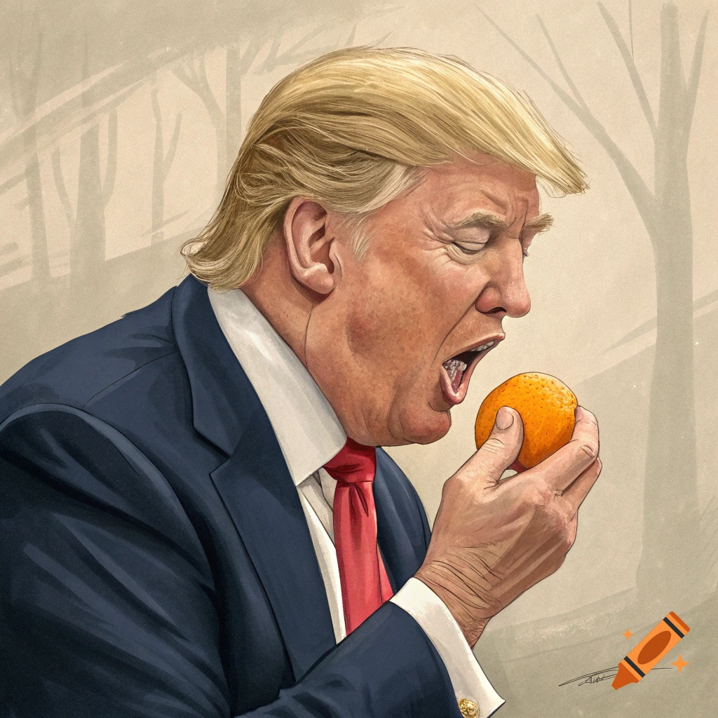 Humorous cartoon caricature of Donald Trump sneezing feathers at a ...