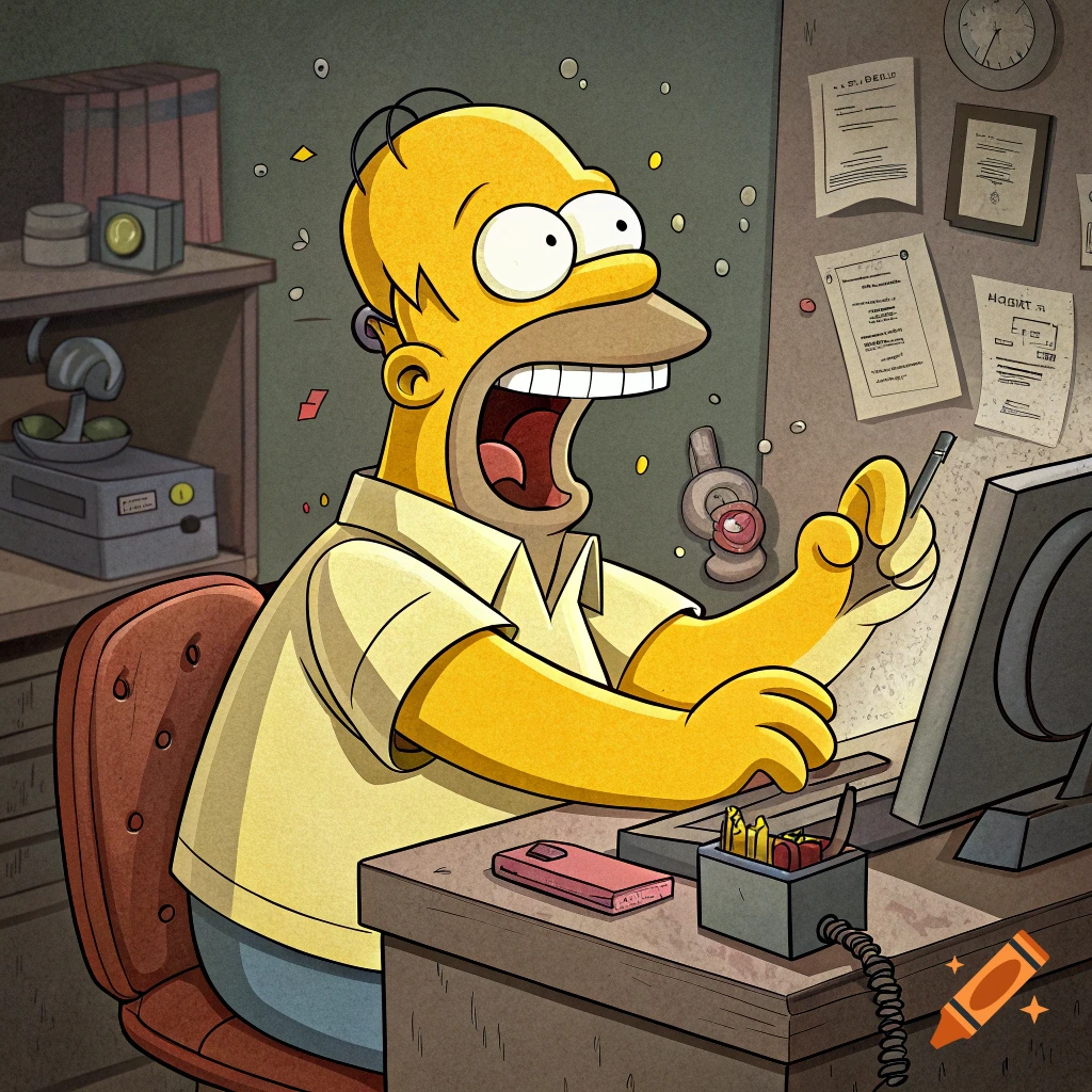 Cartoon of Homer Simpson looking shocked while working at a computer ...