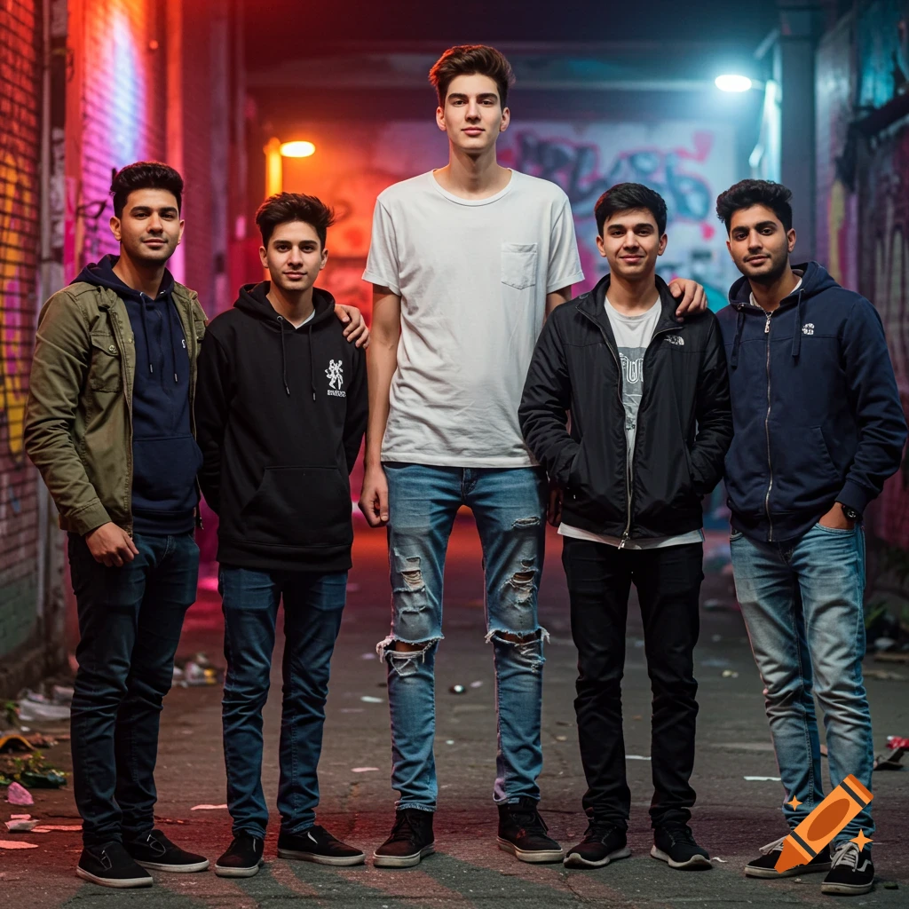 Kpop boy group of five, one blasian member on Craiyon