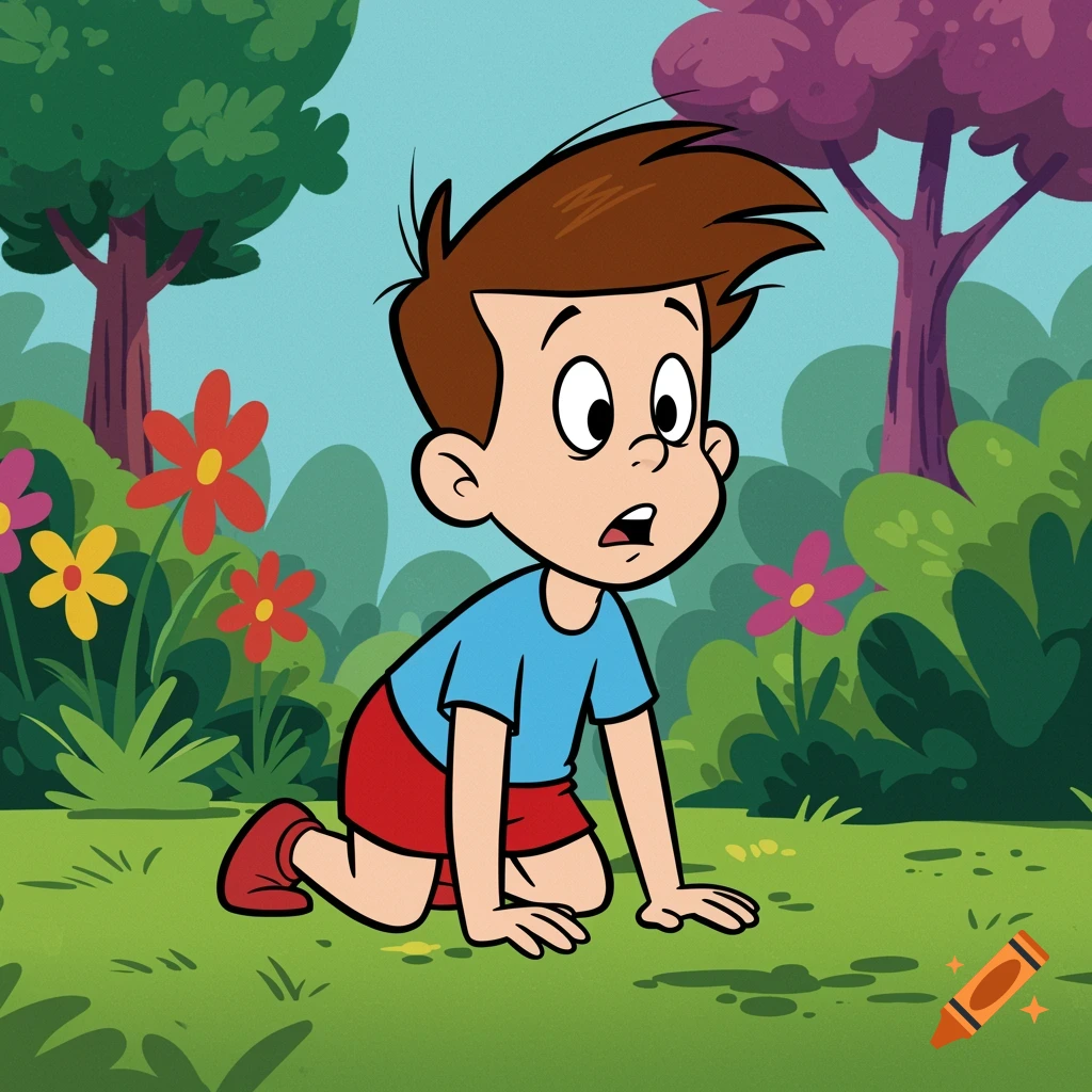 Hanna Barbera cartoon of a surprised boy crawling on Craiyon